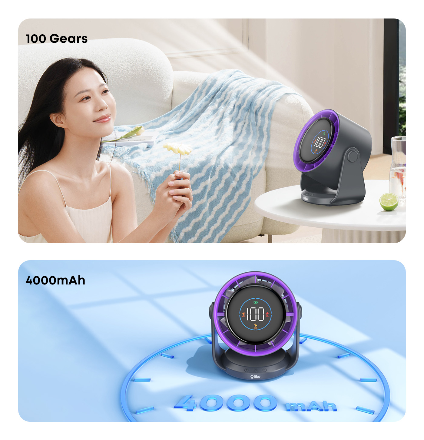 Jual OLIKE Desktop Fan PF7 4000 mAh 100 Gears (Mode Kecepatan) | Kipas ...