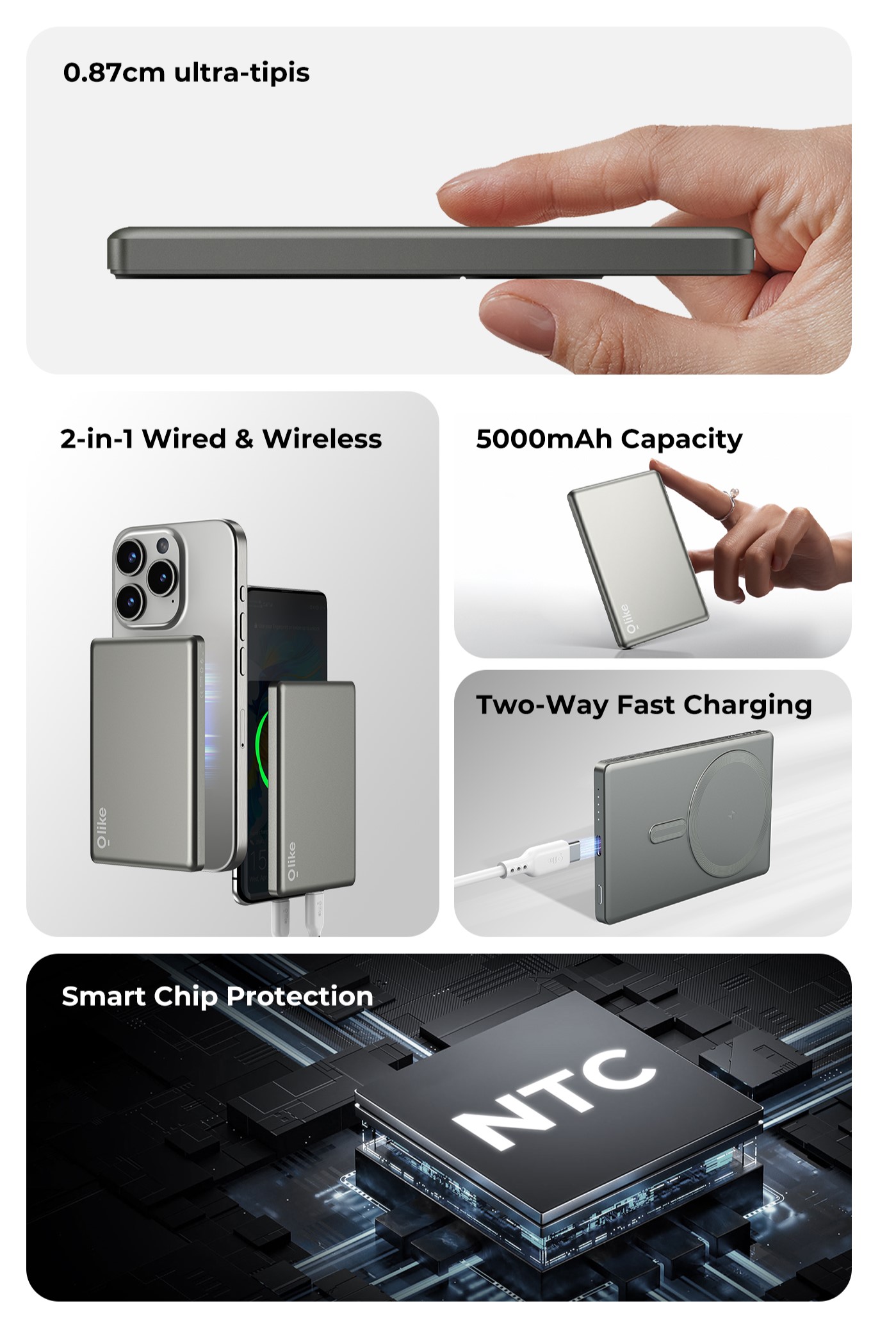 Jual OLIKE Powerbank P300 5000mAH PD 18W Wireless Magnetic Magsafe ...