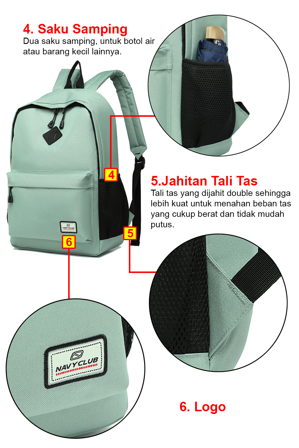 Jual Navy Club Tas Ransel Laptop Kasual EIBB - Backpack Daypack Up to 14 inch Tas Pria Wanita ...