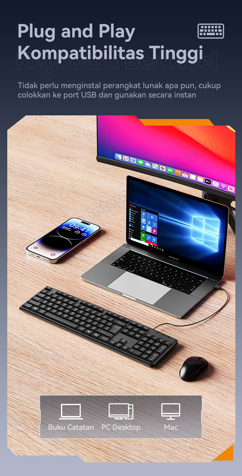 Jual OLYPS Keyboard Kabel USB 104 Keys Full Size Office Wired Keyboard ...