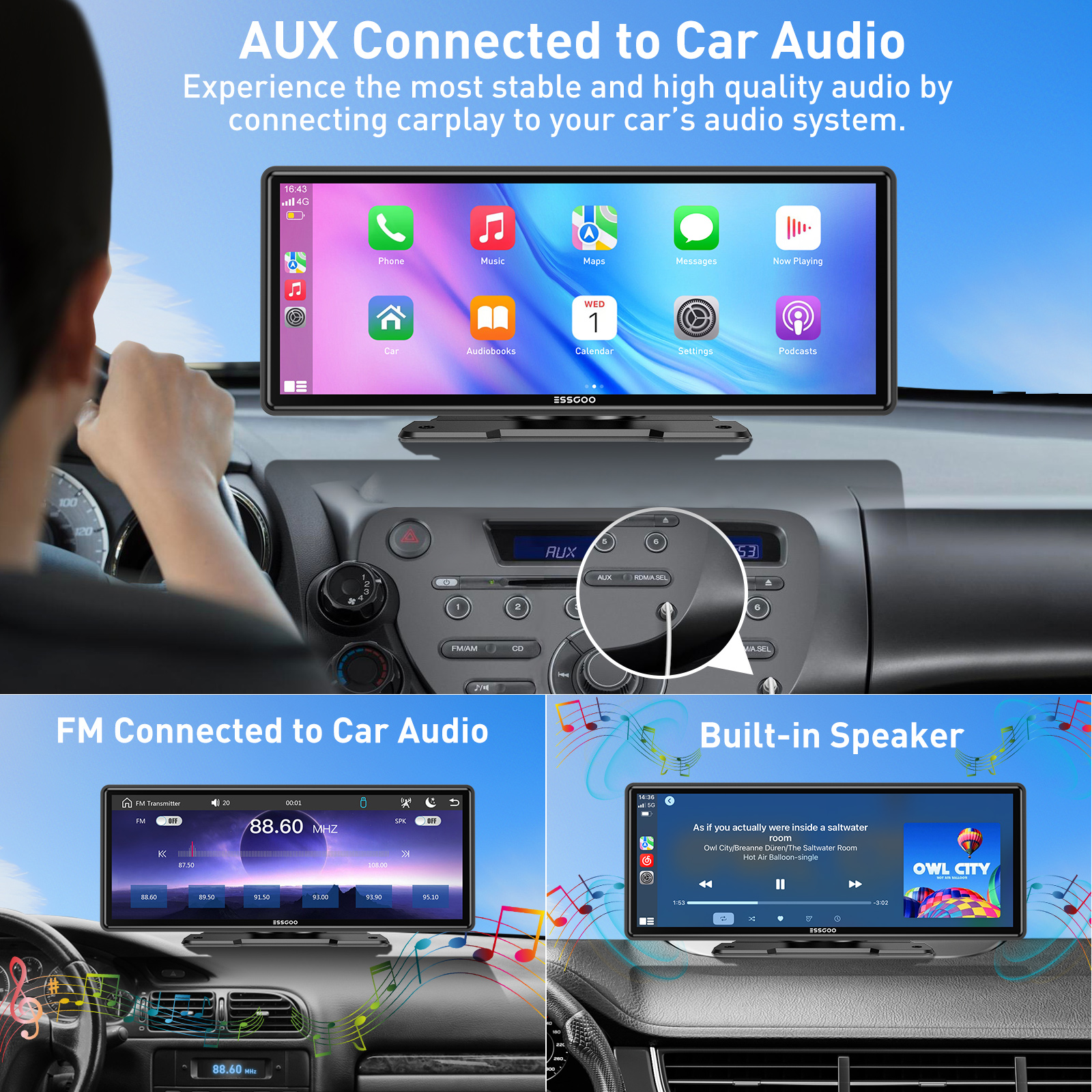 Jual ESSGOO 10inci Portable Carplay Nirkabel Portabel Multimedia Mobil ...
