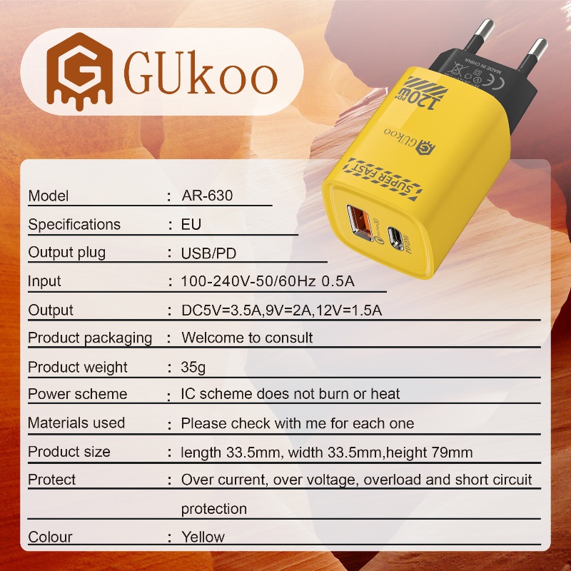 Jual GUKOO Charger 120W PORTABLE - Dual Port USB/Type-C, Isi Daya 2 Perangkat Sekaligus! Anti ...