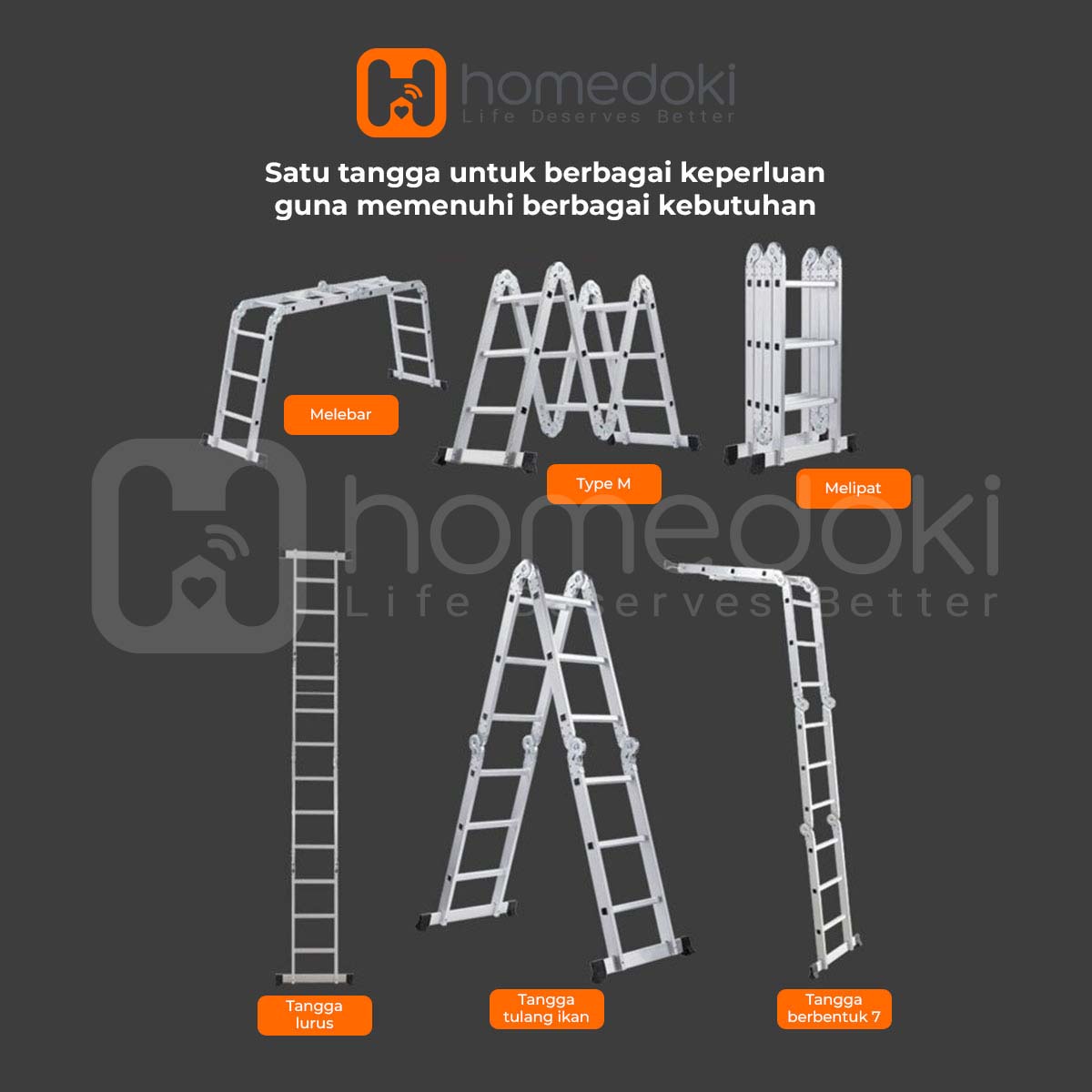 Jual Homedoki Tangga Lipat Aluminium/Tangga Besi/Tangga Lipat/Tangga 9 ...