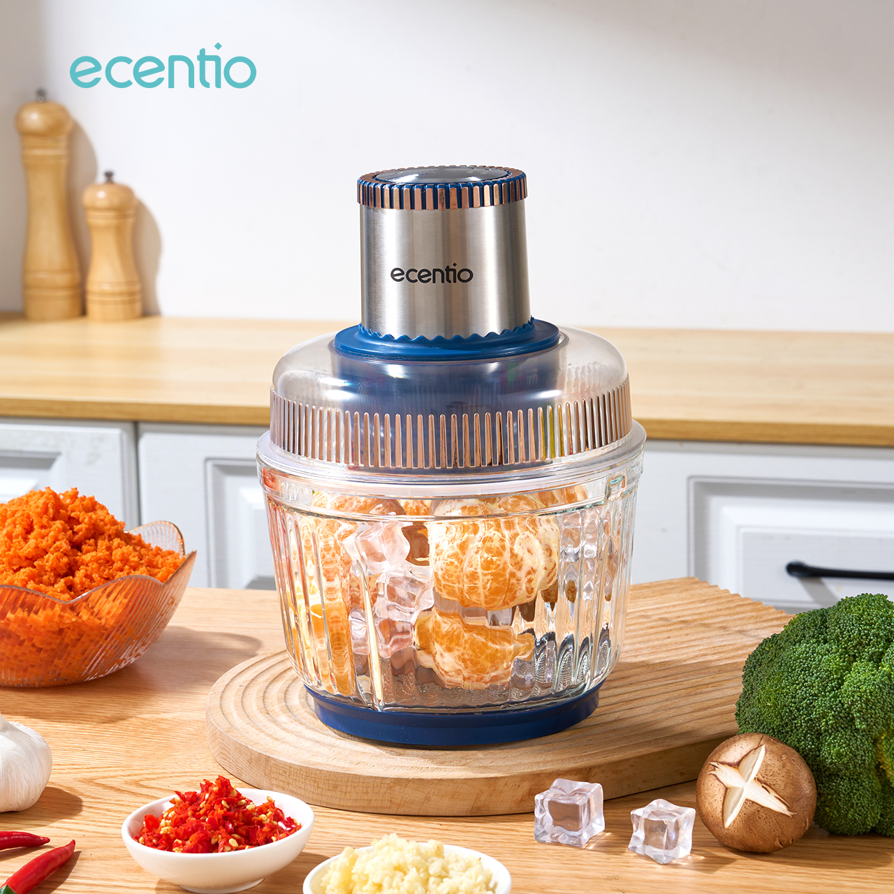 Jual ecentio Penggiling Daging 3L Food Chopper Kaca Motif 400 Watt 6 ...