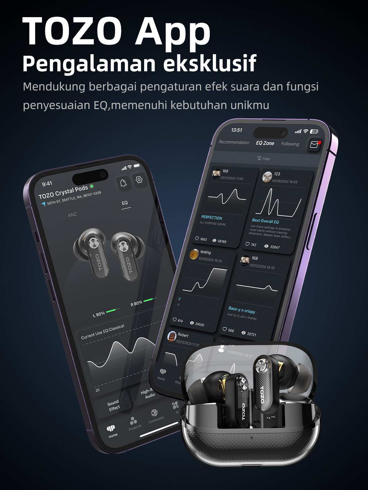 Jual (New launch)Tozo AEROSOUND3 Smart 6 mics Hybrid ANC + AI 4 Mics ENC wireless earbuds Clear ...