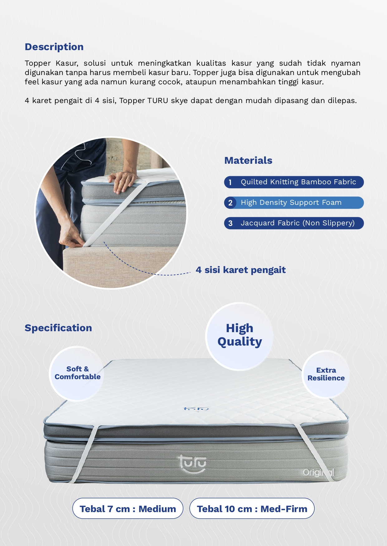 Jual Mattress Topper TURU Skye 7 / 10cm Pelapis Penambah Tinggi Kasur ...