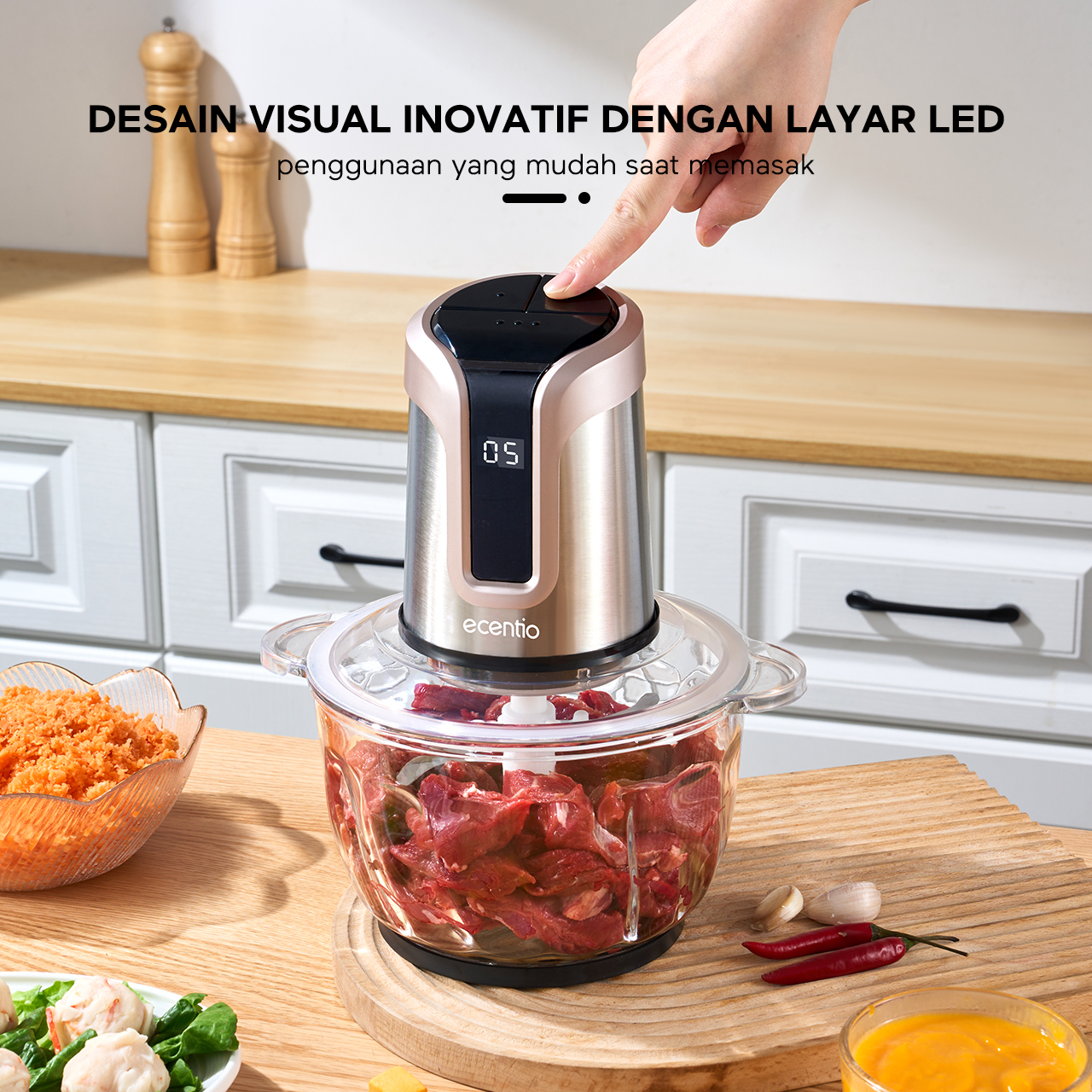 Jual ecentio chopper blender kaca Layar LED 2L 6 Mata Pisau food grade ...