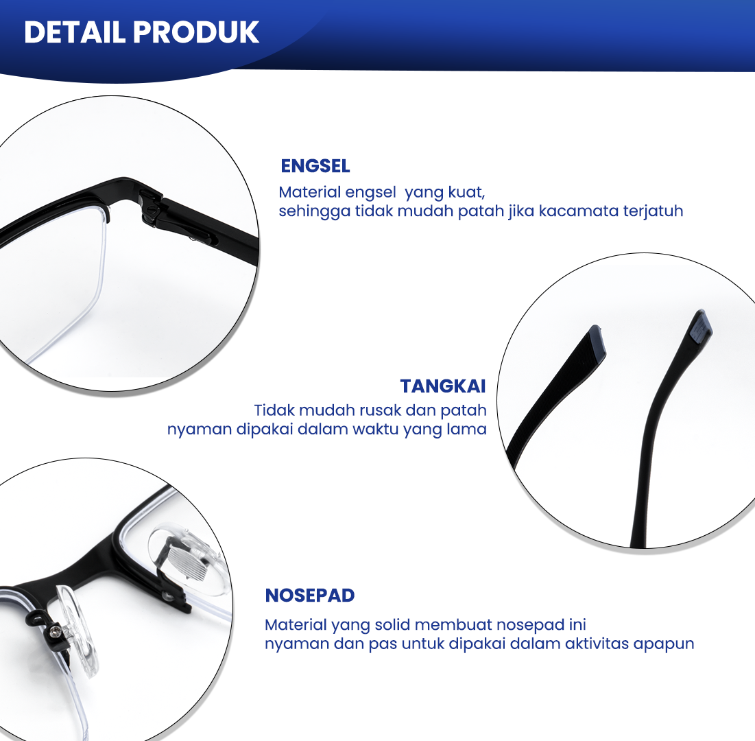 Jual IOOI Eyewear - Frame Kacamata Kotak Persegi Panjang Metal TR ...