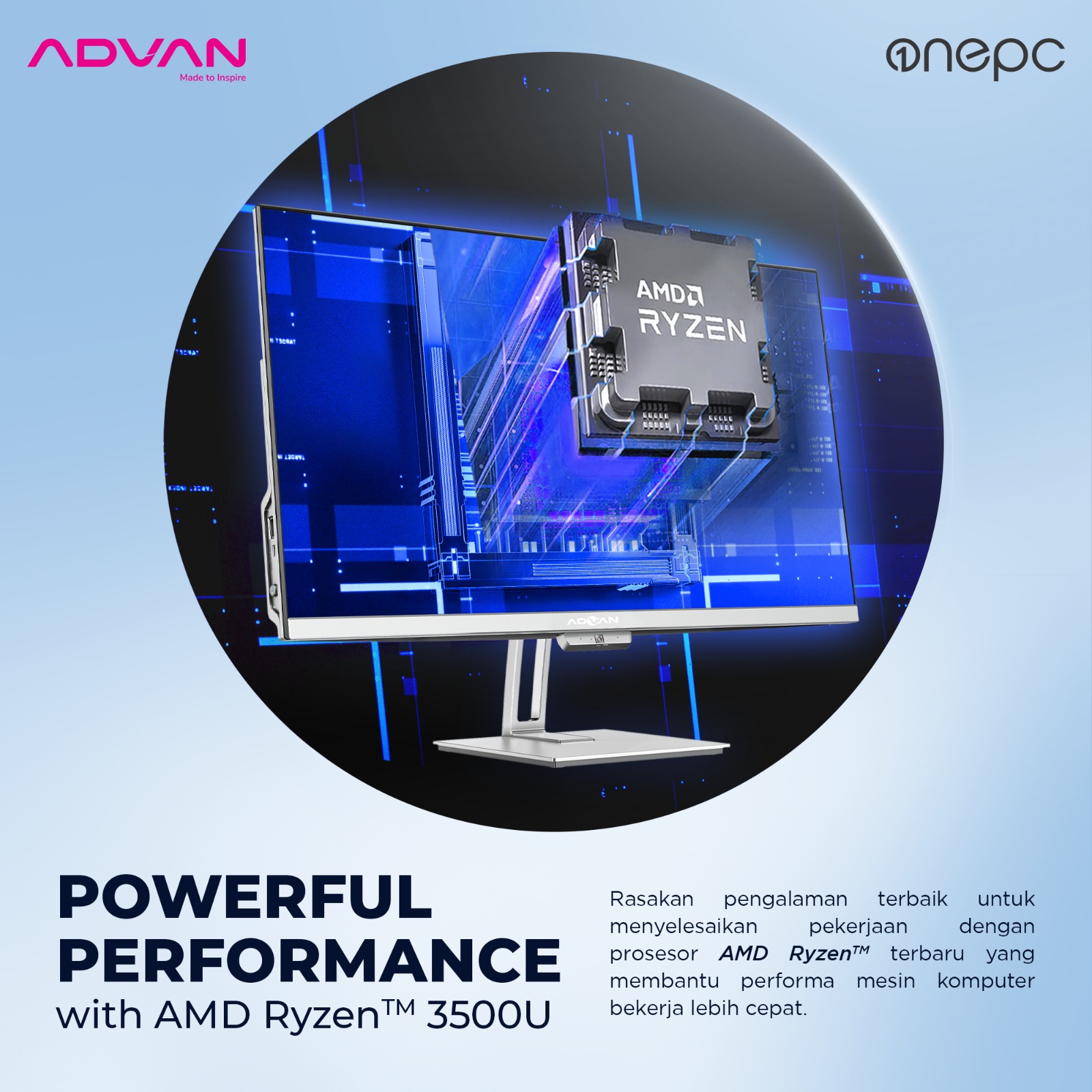 Jual ADVAN All In One PC AIO AMD Ryzen 5 3500U 8GB/512GB 23.8 Inch 65W ...