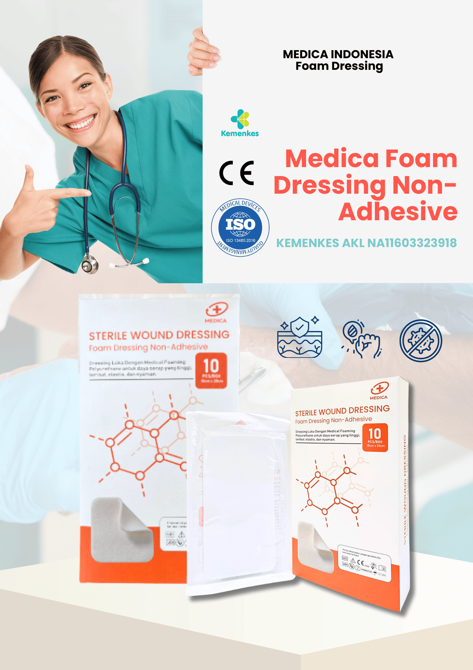 Jual MEDICA - Foam Dressing Non-Adhesive/Dermafix/Modres/Medica Foam ...