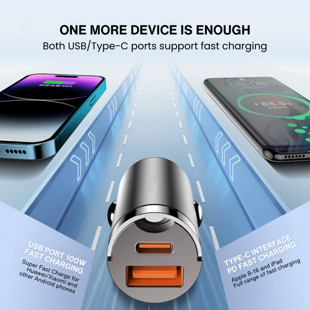Jual UPLU Car Charger Mobil Motor 2 Port Type C & Usb A PD 45w Fast ...