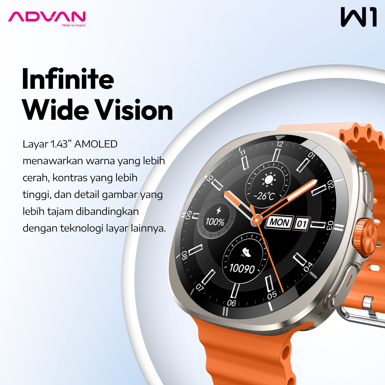 Jual [NEW LAUNCH] ADVAN Smartwatch W1 | 1.43" Inch Amoled Display ...