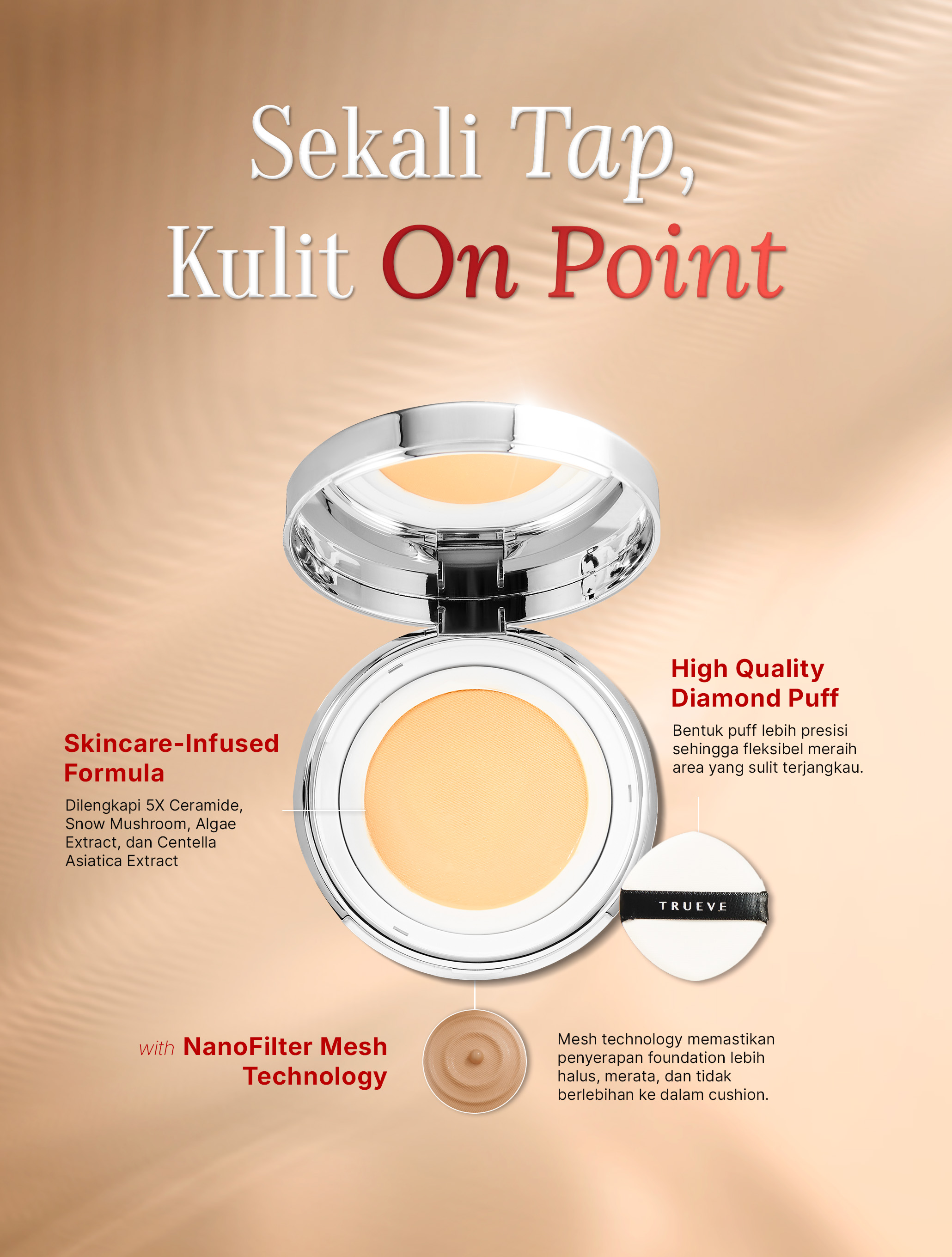 Jual TRUEVE Velvet Hi-Cover Mesh Cushion - High Coverage, Tahan Lama ...