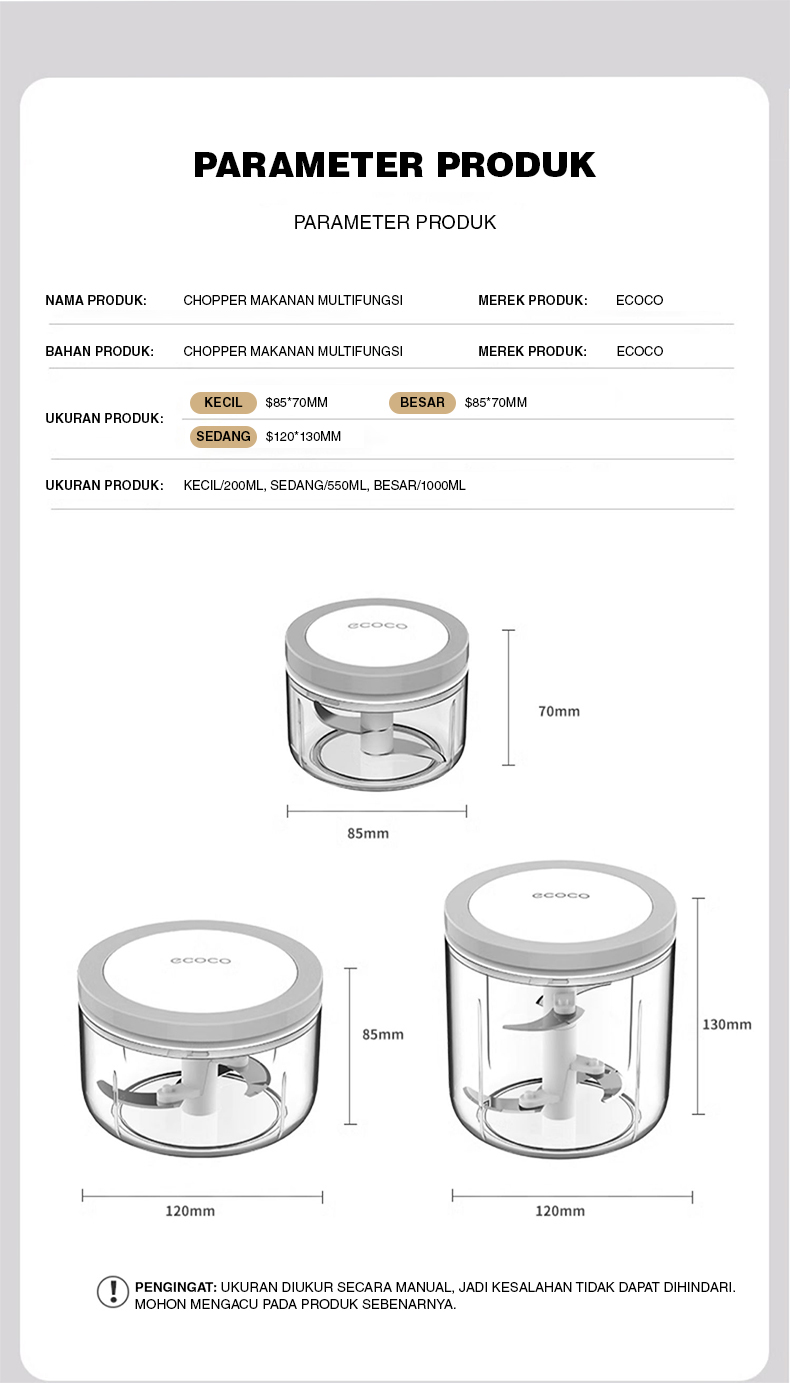 Jual ECOCO Multifunctional Food Processor - Chopper grinder manual ...