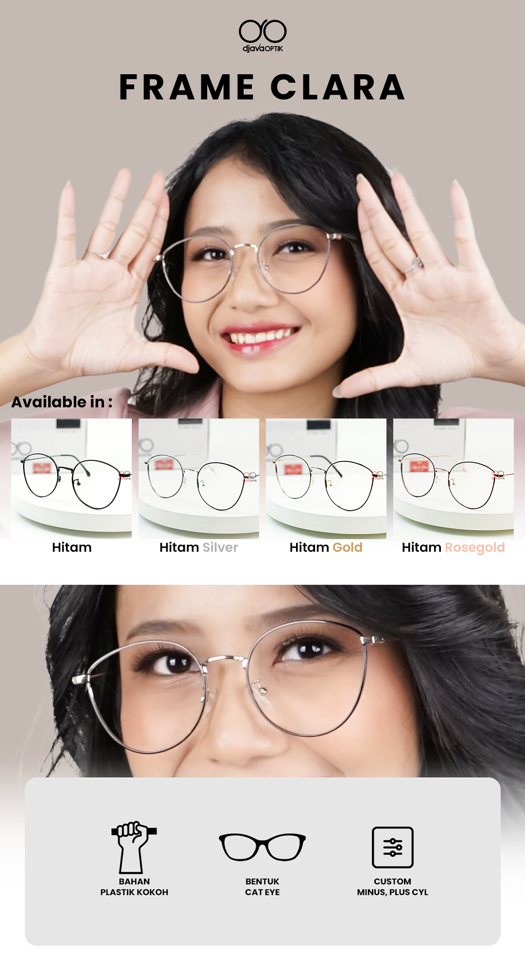 Jual DJAVA OPTIK - Frame Clara - Kacamata Minus Photocromic Cat Eye Wanita Titanium Terbaru ...