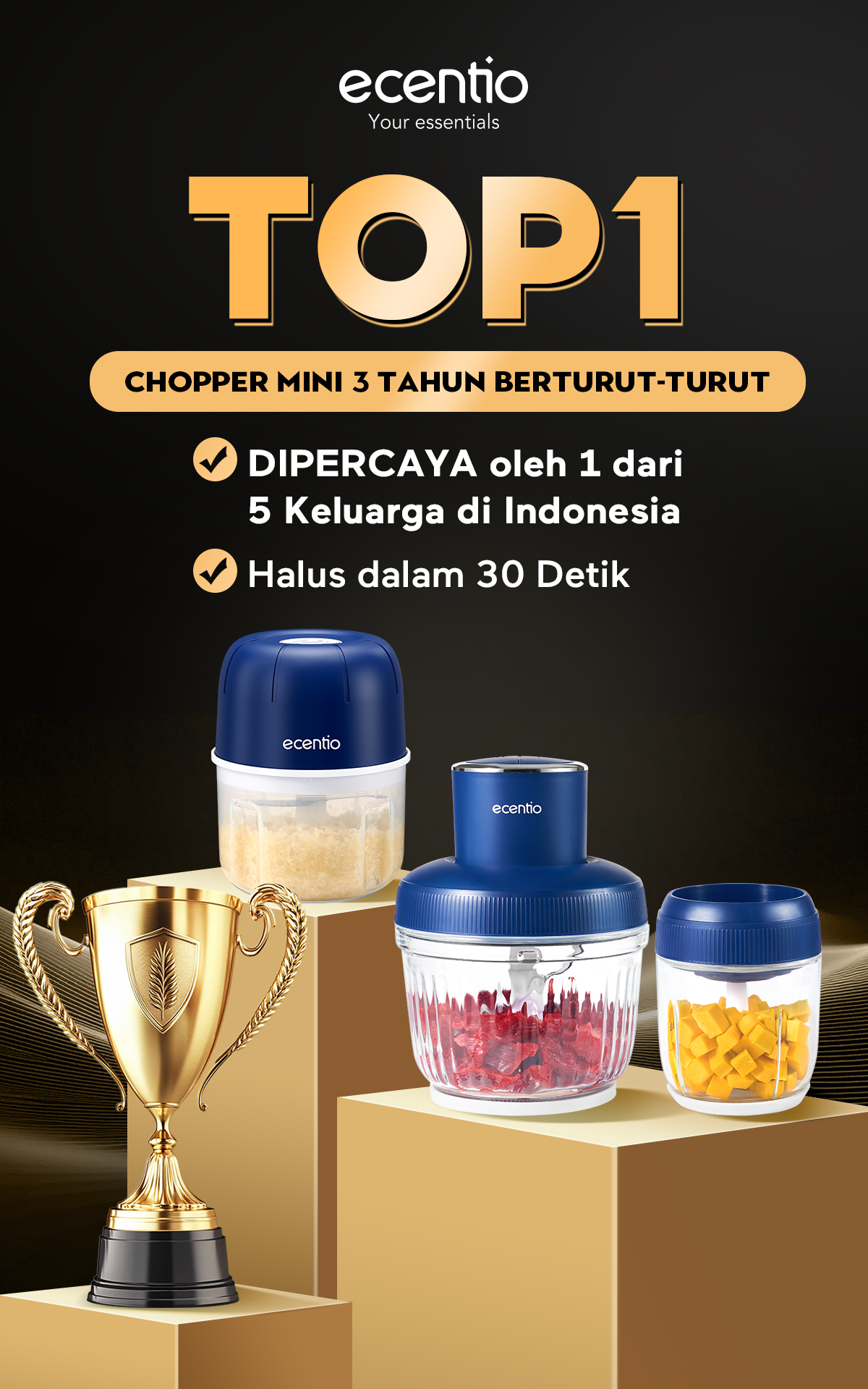 Jual ecentio Mini Chopper 6 mata pisau 250ml Portable kaca Blender Kaca ...