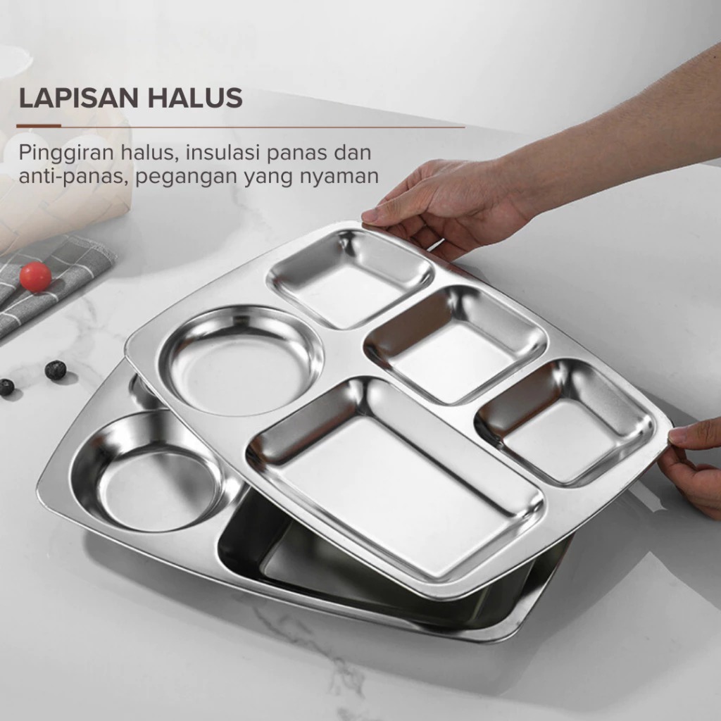 Jual JOYCOOK Piring Makan Stainless Sekat 5 Stainless / Lunch Box Sekat ...