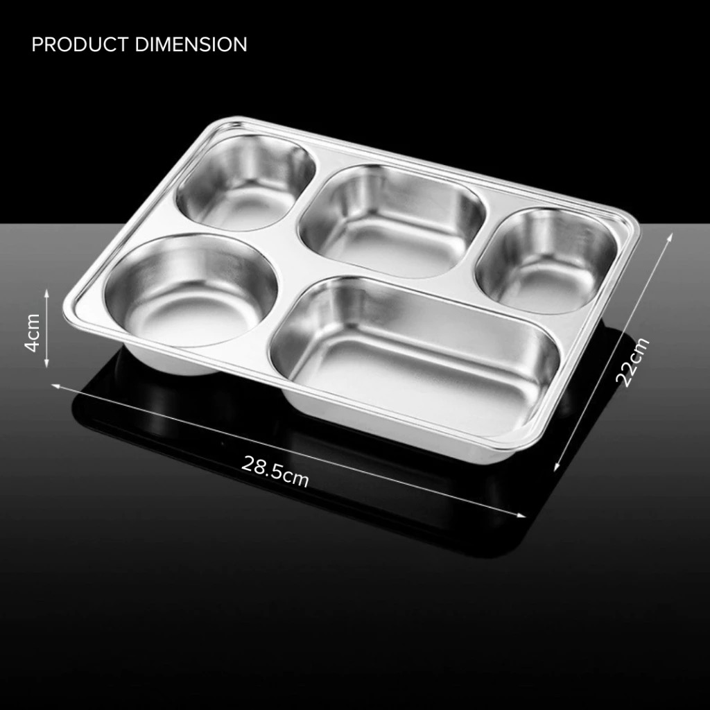 Jual JOYCOOK Piring Makan Stainless Sekat 5 Stainless / Lunch Box Sekat ...