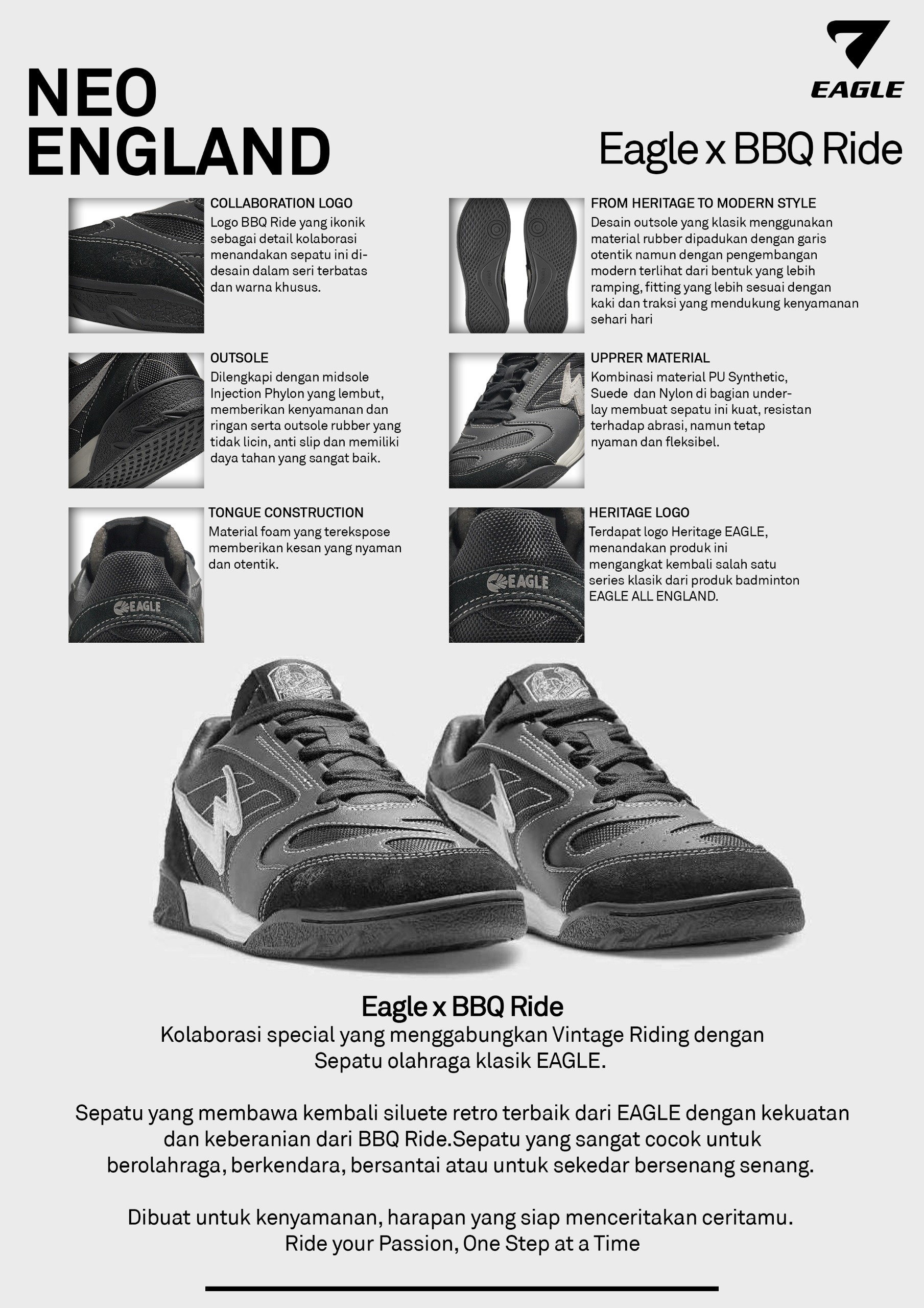 Jual Eagle Sepatu Sneakers Bulutangkis Lifestyle Neo England X BBQ Ride ...