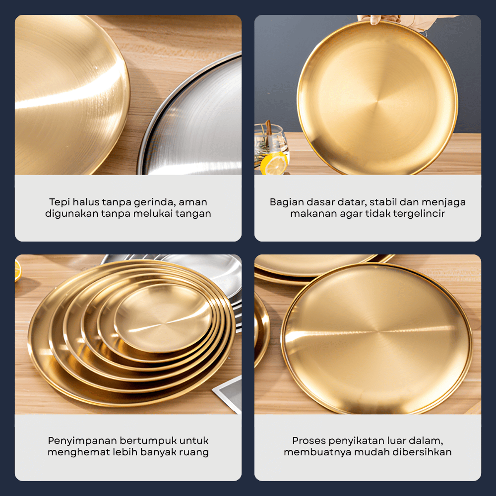 Jual FUNNYCOOK Piring Makan Sultan Piring Bulat Gold Stainless Steel ...