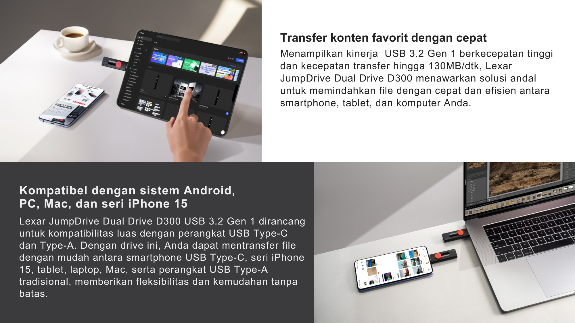 Jual Lexar JumpDrive D300 OTG Dual Drive USB 3.2 Gen1 100MB/s - 32GB ...