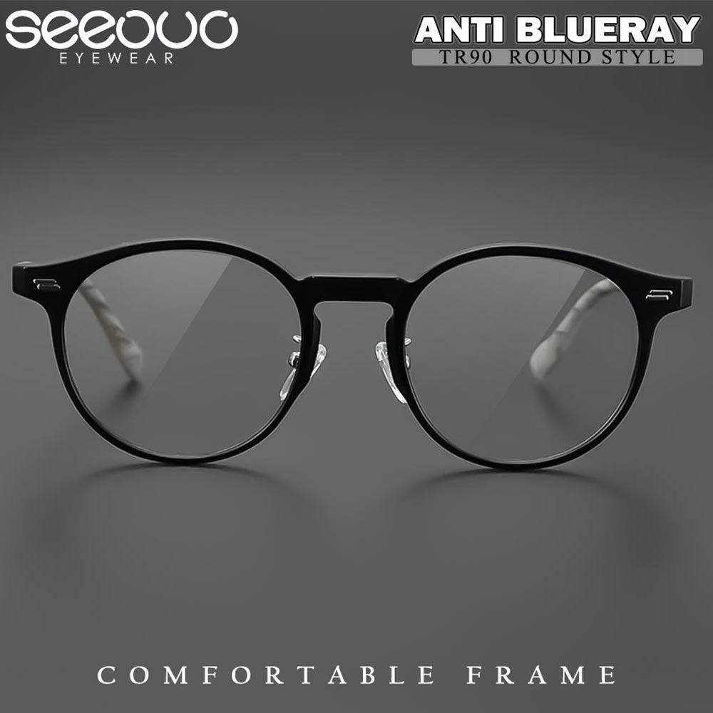 Jual Seeouo Kacamata Antiradiasi Blueray TR90 Style Round Frame Stylish Bulat Fashion Wood Pria ...