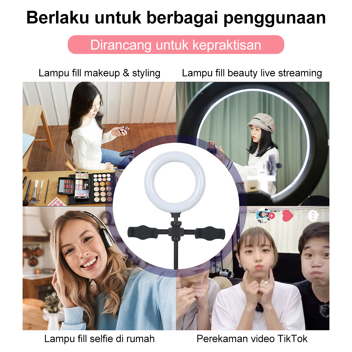 Jual DL Phone Holder Ring light 16cm+Tripod +2 Selfie Ring Light Dimmable Live Stream Holder ...