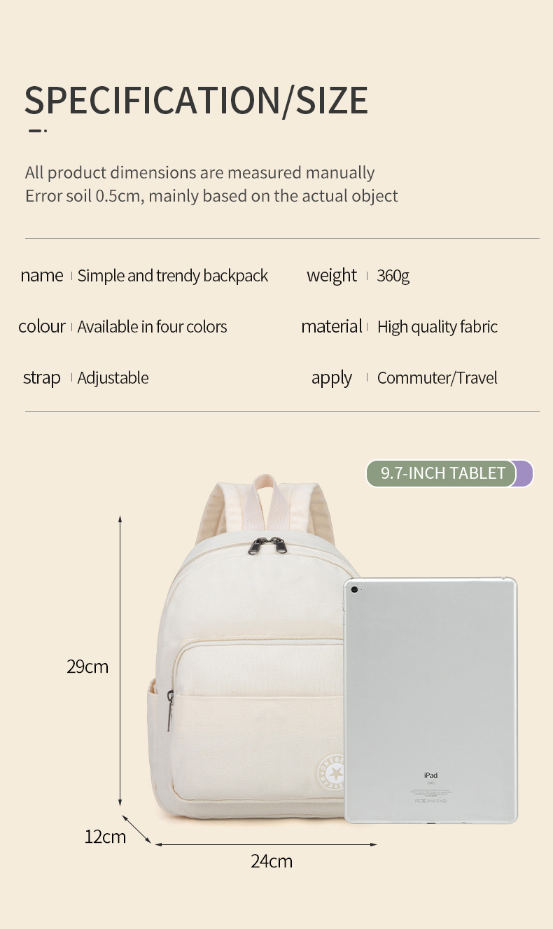 Jual Onebear mini backpack korea tas Canvas wanita kuliah sekolah white ...