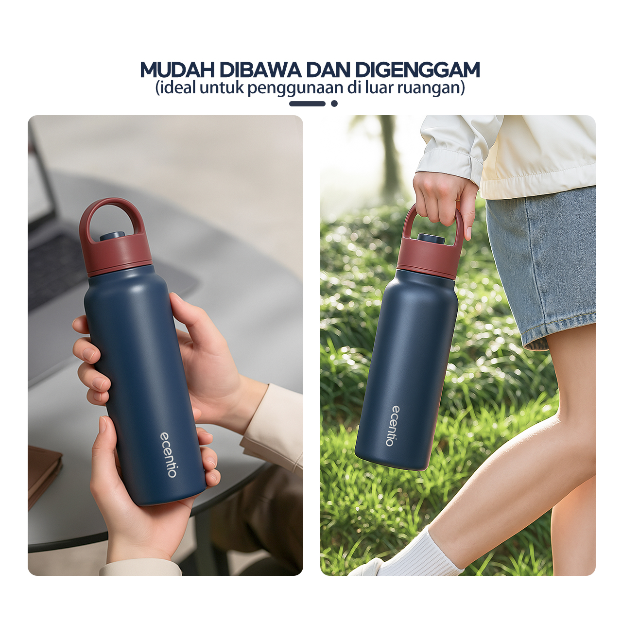 Jual ecentio tumbler minum stainless 650ml botol minum dioperasikan satu tangan tahan dingin 78 ...