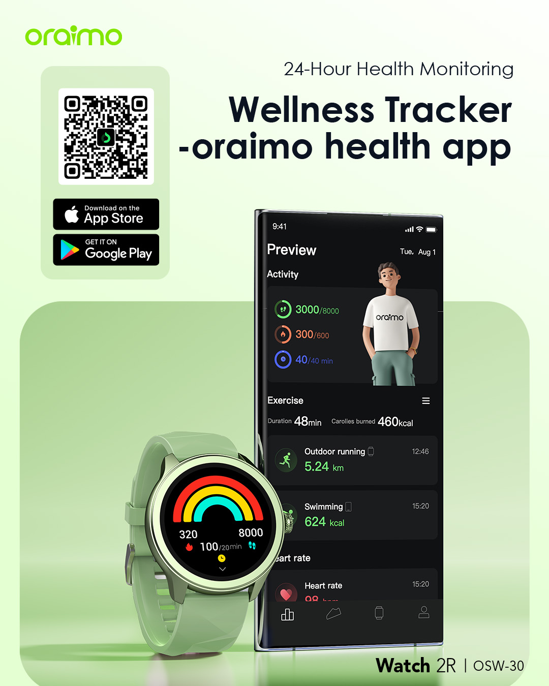 Jual (NEW LAUNCHING) oraimo Smartwatch Jam Tangan Watch 2R OSW-30 Hijau ...