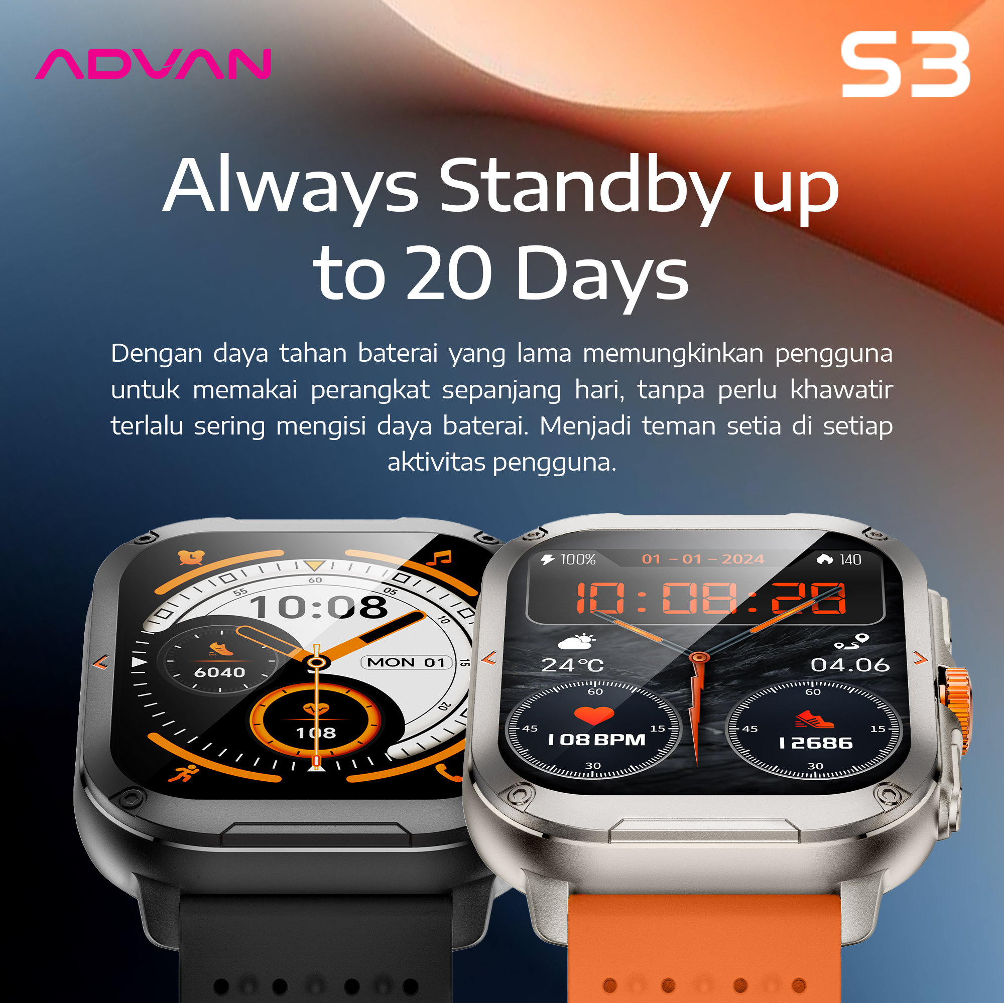Jual [NEW LAUNCH] ADVAN Smartwatch S3 | 1.99" Inch Display | Zinc+ ...