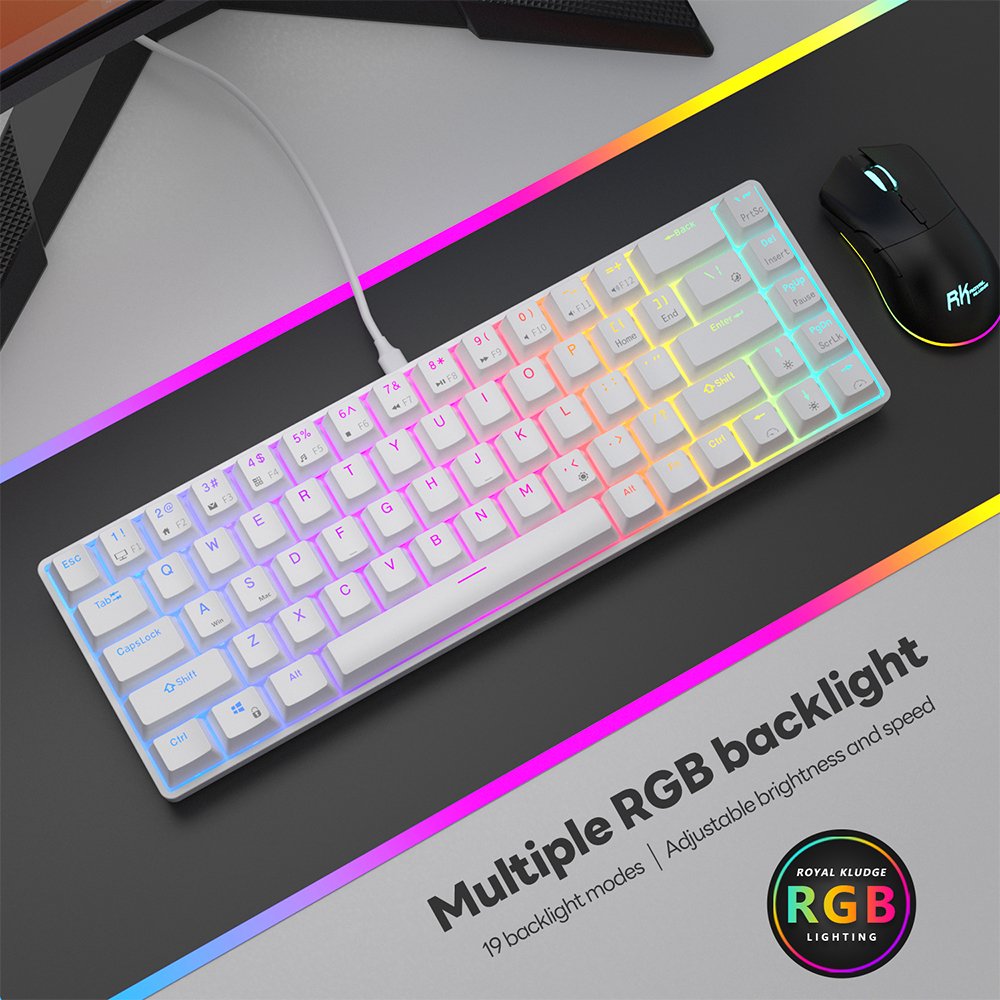 Jual RK Royal Kludge RK68 RGB White 68 Keys Wired keyboard | Shopee ...