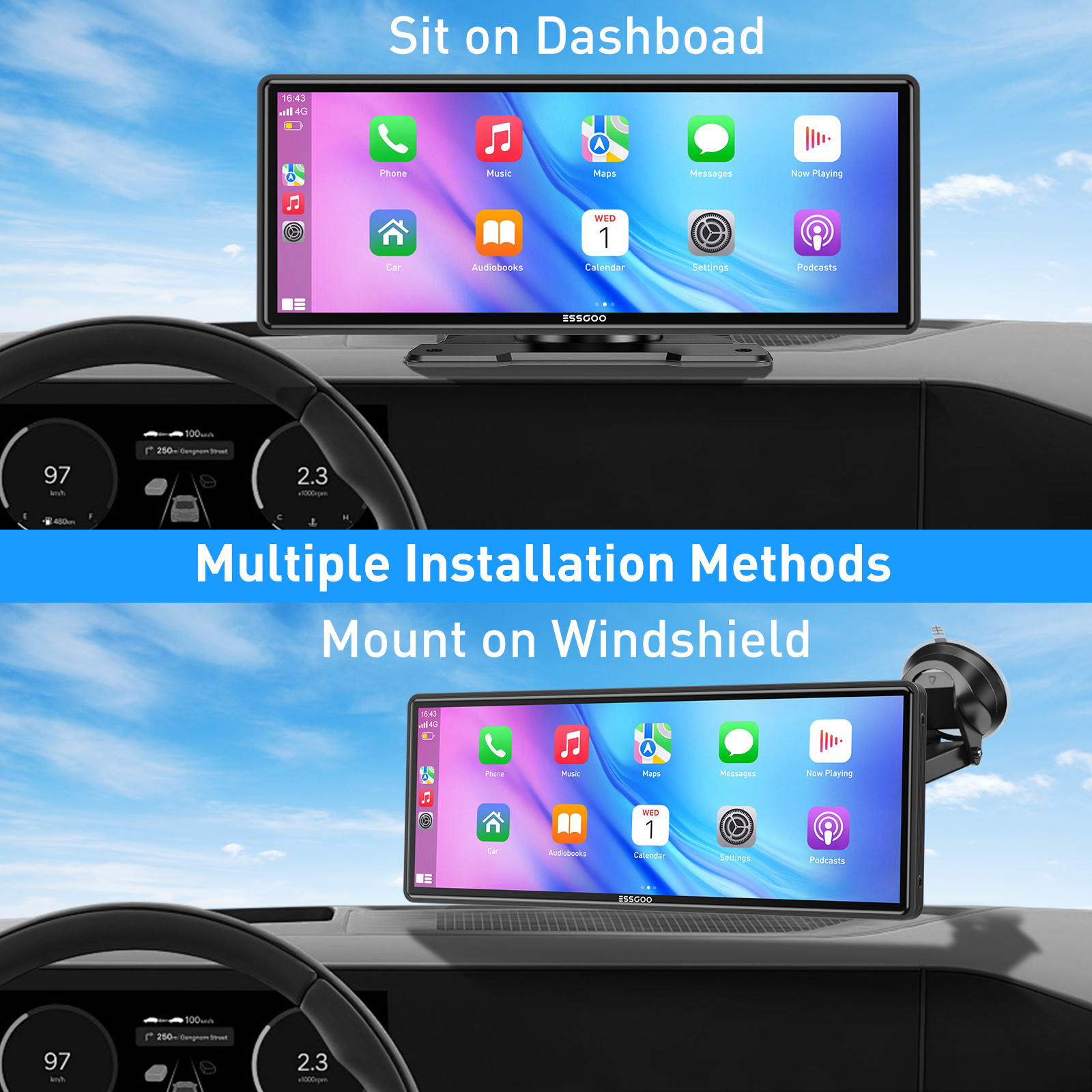 Jual ESSGOO 10inci Portable Carplay Nirkabel Portabel Multimedia Mobil ...