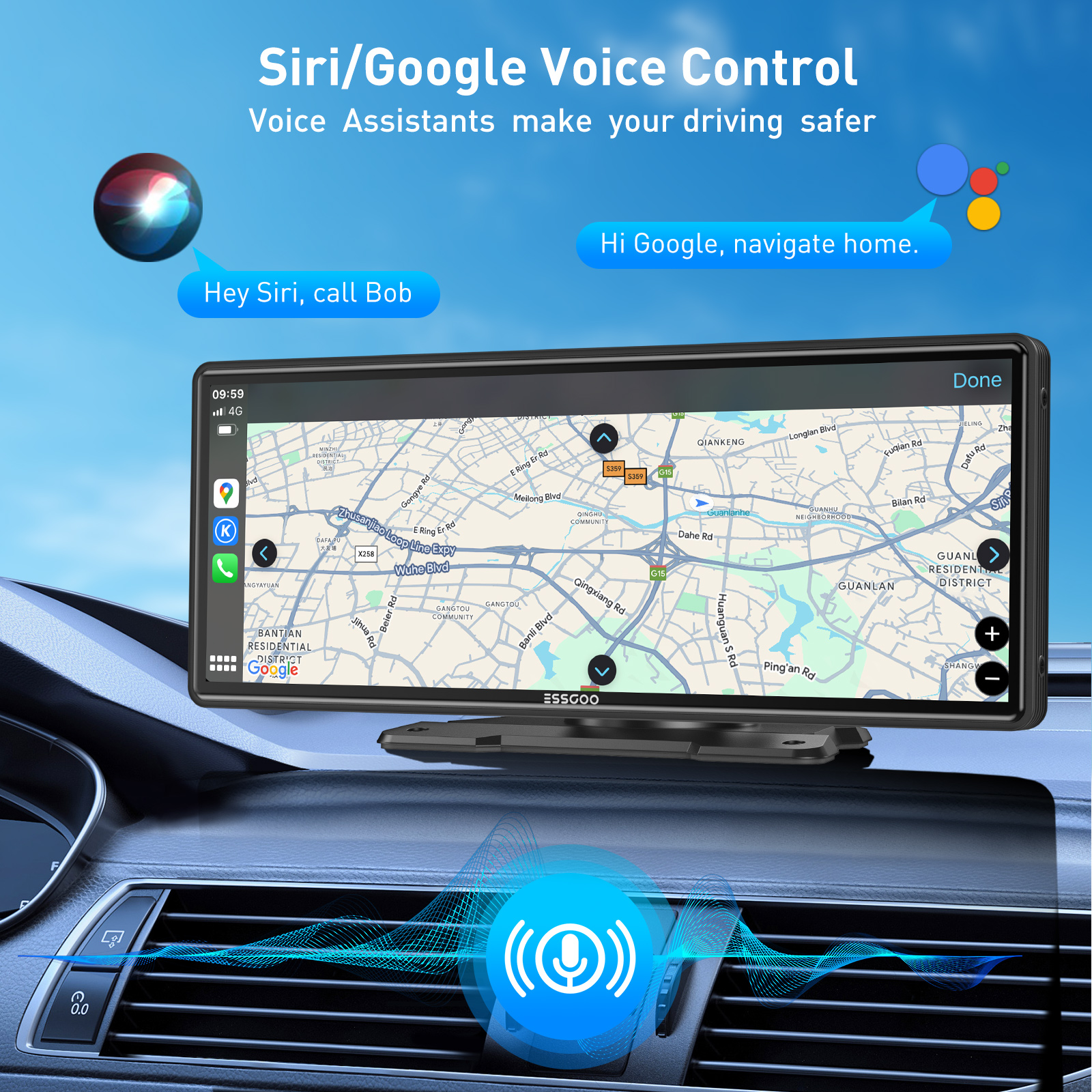 Jual ESSGOO 10inci Portable Carplay Nirkabel Portabel Multimedia Mobil ...