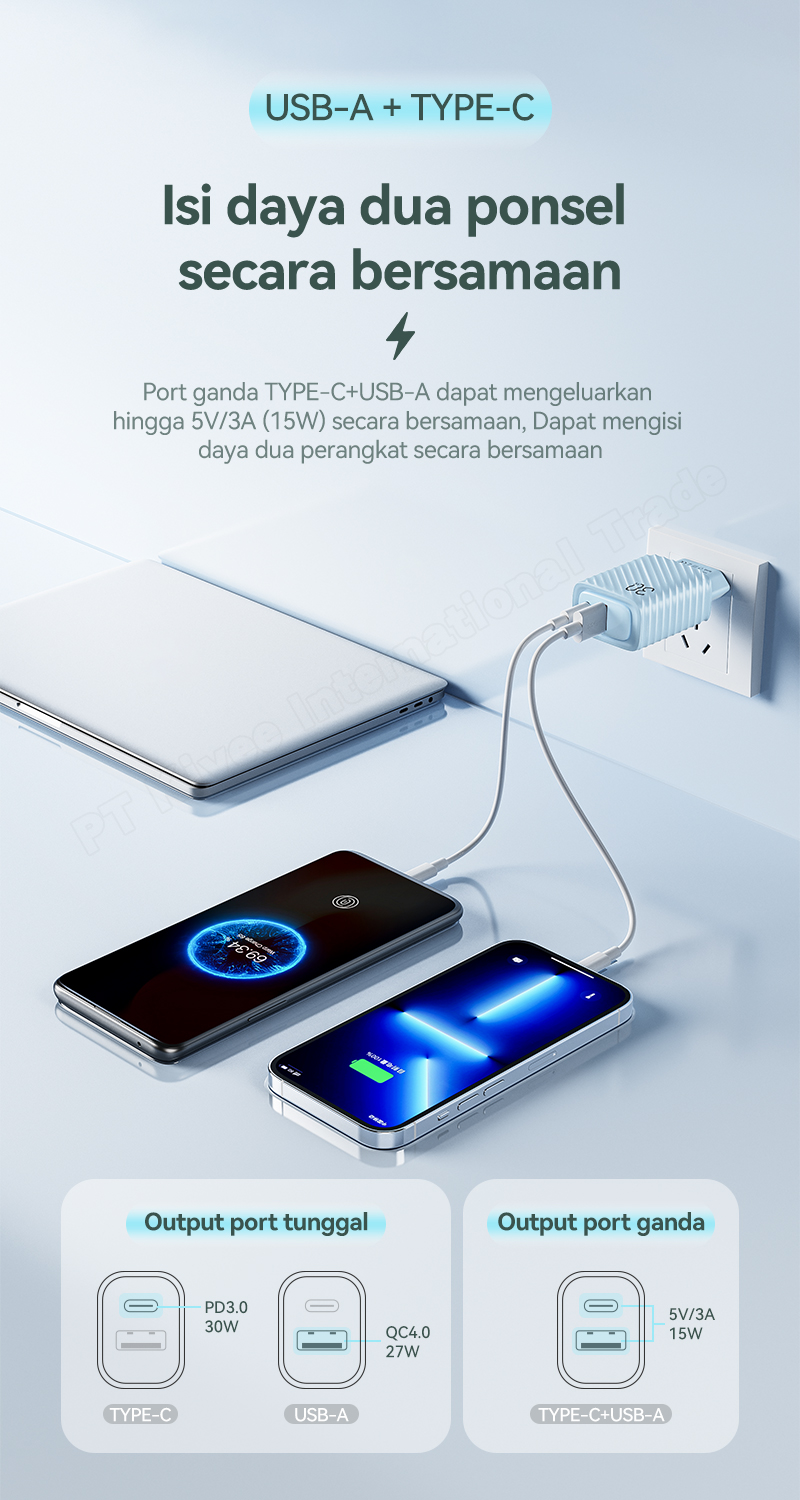 Jual (HOT) KIVEE Charger Type C Fast Charging 30w & kabel data Type C ...