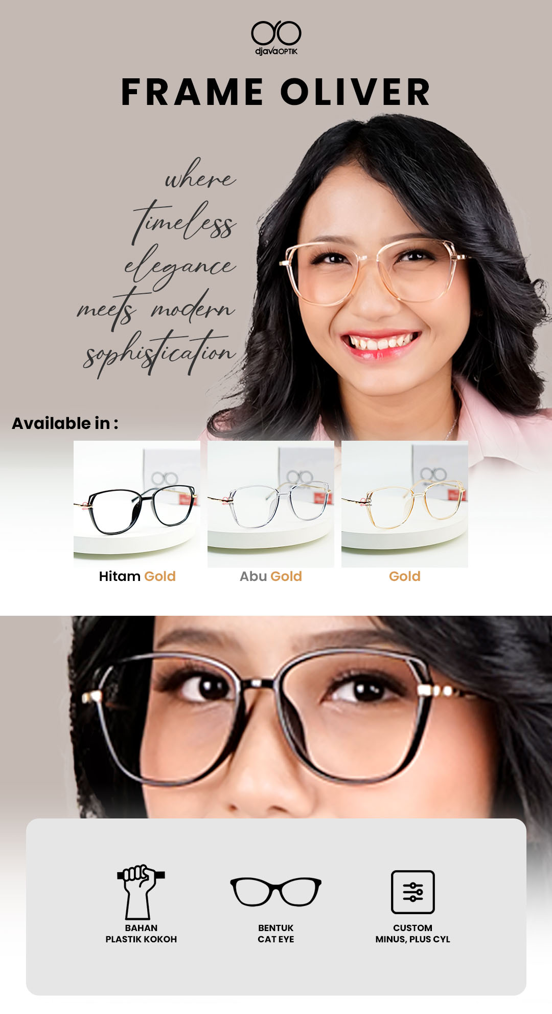Jual DJAVA OPTIK - Frame Oliver - Kacamata Semi Cat Eye Plastik Lentur ...