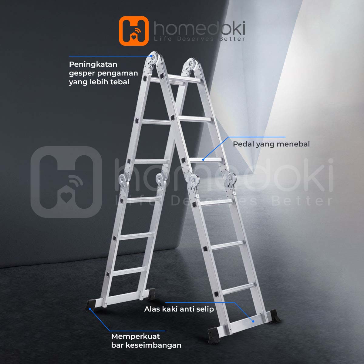 Jual Homedoki Tangga Lipat Aluminium/Tangga Besi/Tangga Lipat/Tangga 9 ...