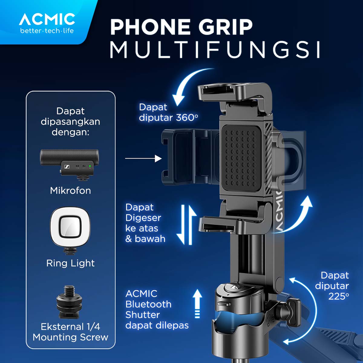 Jual [New Launch] ACMIC MINIPOD Grip Tripod Tongsis Mini Remote ...