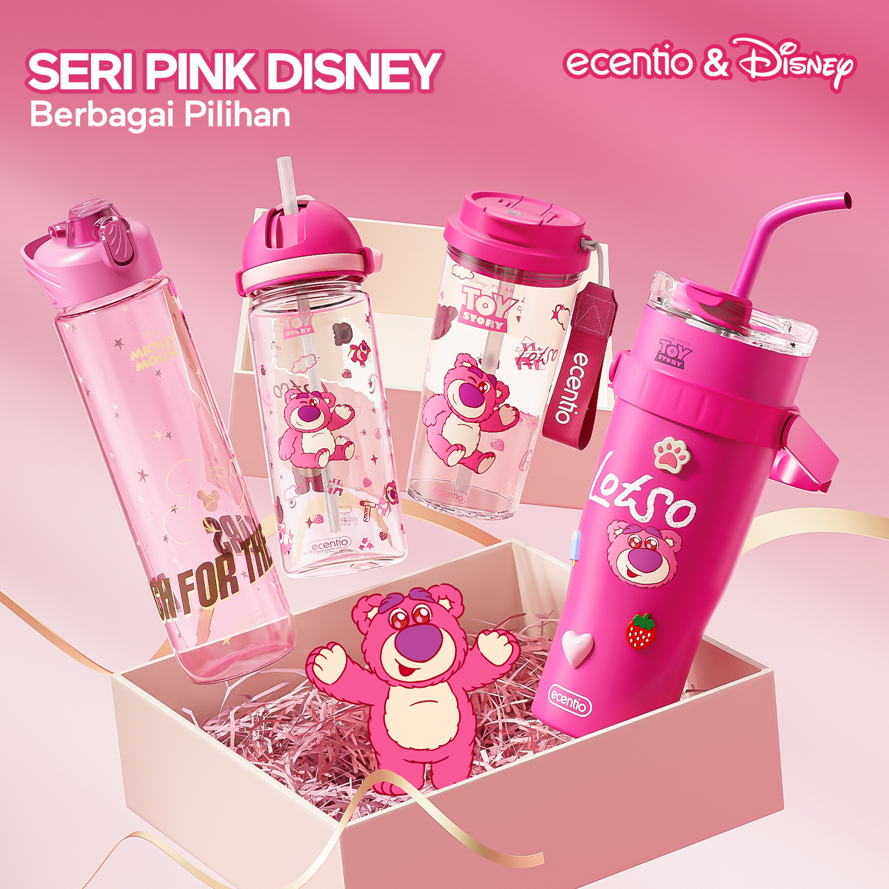 Jual ecentio×Disney tumbler stainless Seri Pink Disney botol minum ...