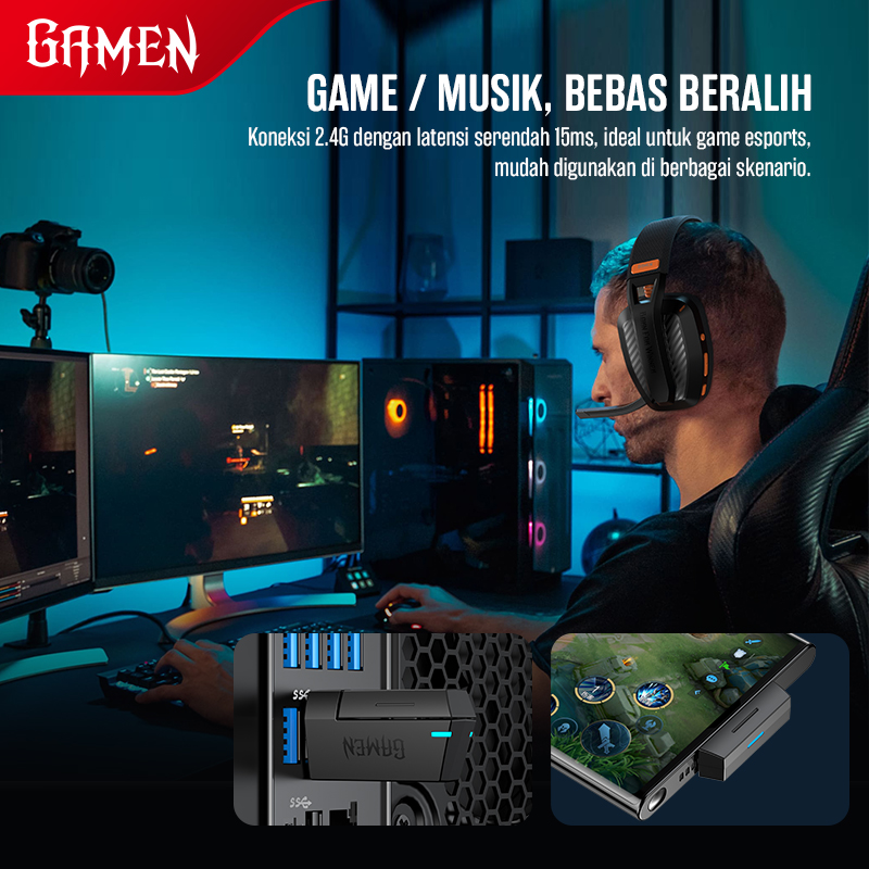 Jual GAMEN Headset Bluetooth 5.3 Gaming Wireless 3 Mode Koneksi Low ...