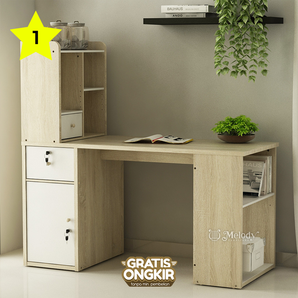 Jual Melody Furniture - Meja Kerja Meja Belajar Elba MT Corner 140 SOL-WH | Shopee Indonesia