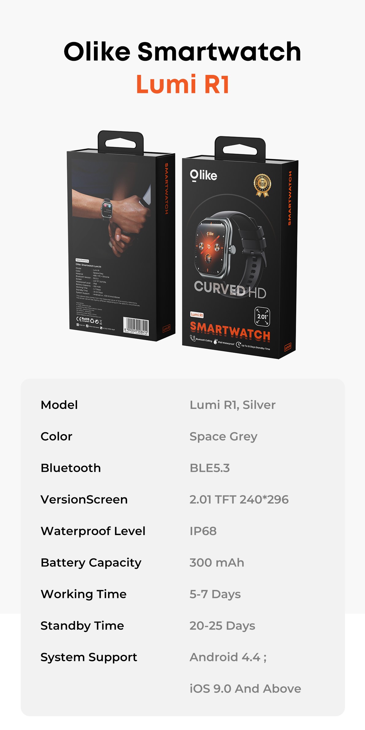 Jual Olike Smart Watch Lumi R1 Watch 2 Pro Ultra Wide HD 22mm IP68 Jam ...