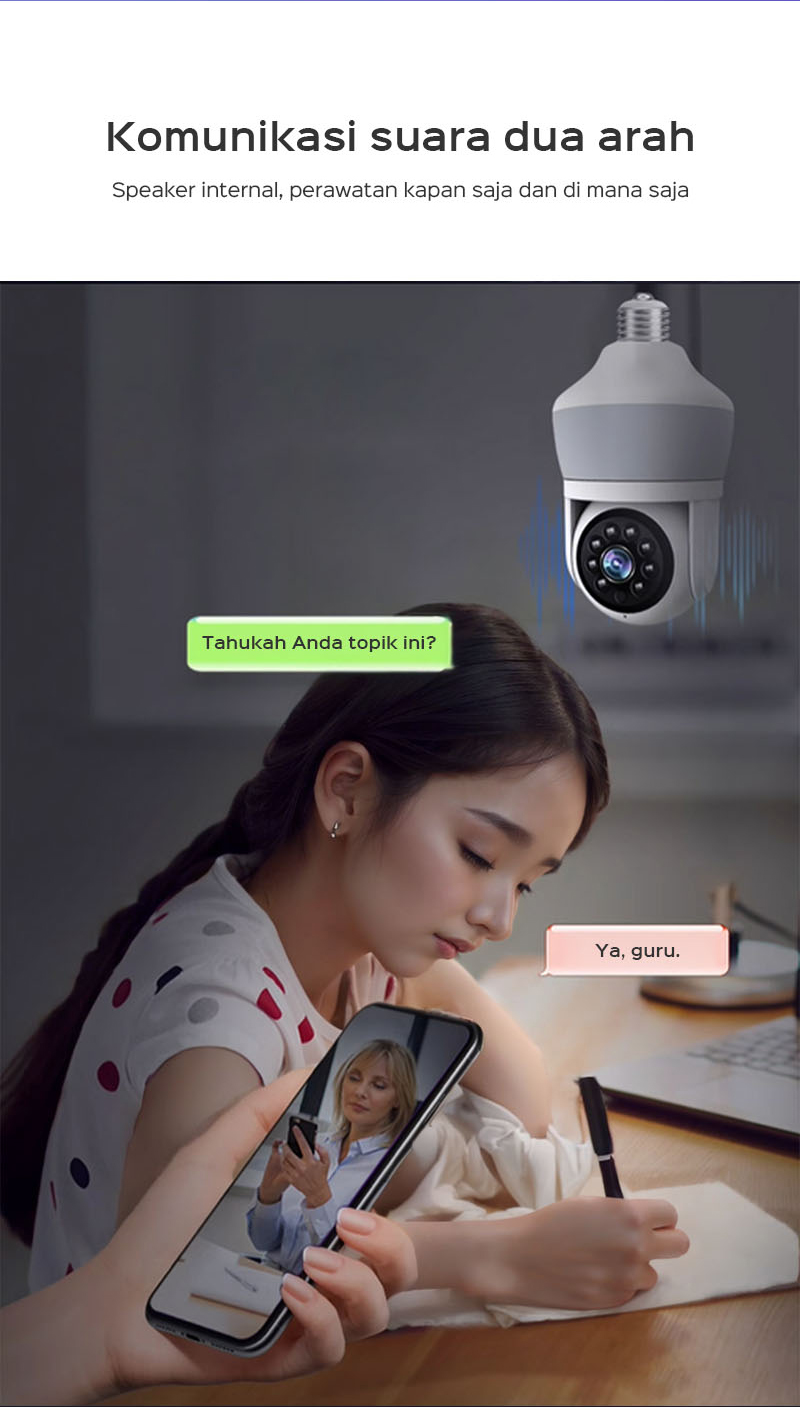 Jual HAN RIVER Smart Lampu Camera CCTV 3MP HD 360° PTZ View Wifi Smart ...