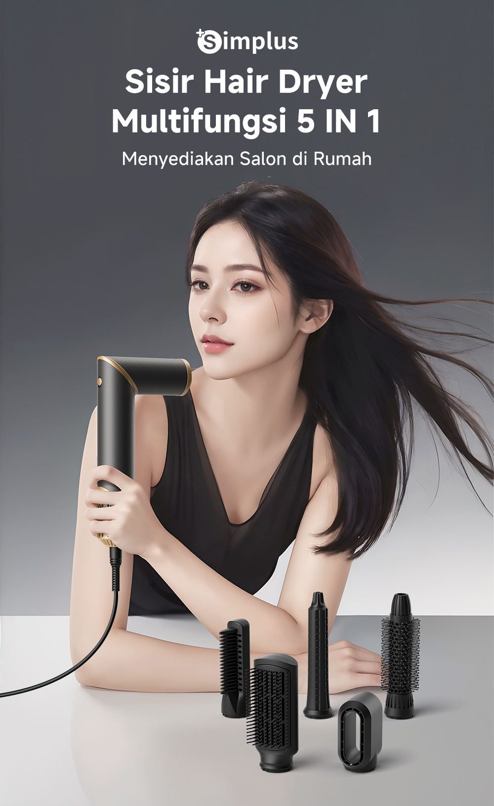 Jual Simplus Sisir Hair Dryer Penataan Multifungsi 5 IN 1 Pengeriting ...