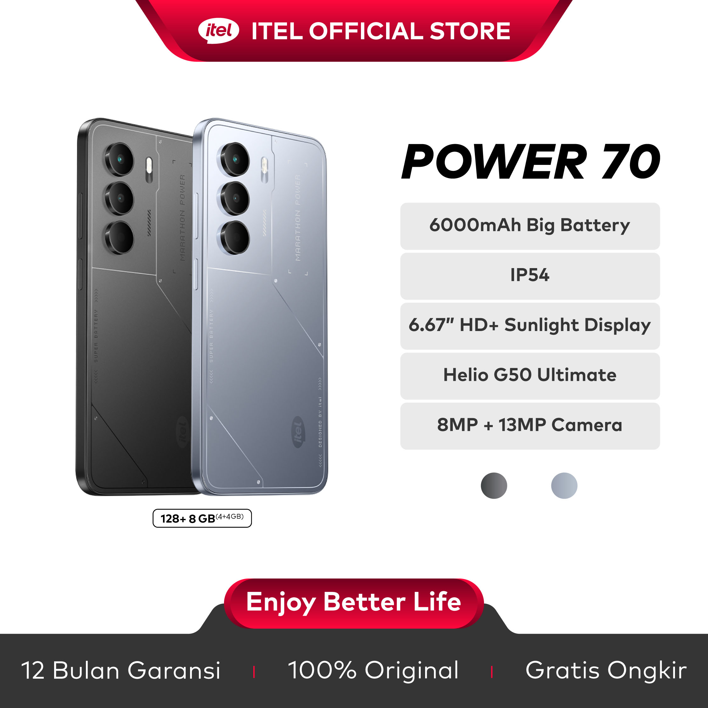 Jual itel P70 RAM 4+128GB - Big Battery 6000mAh - 6.67"HD + Sunlight Display 90hz - Helio G50 ...