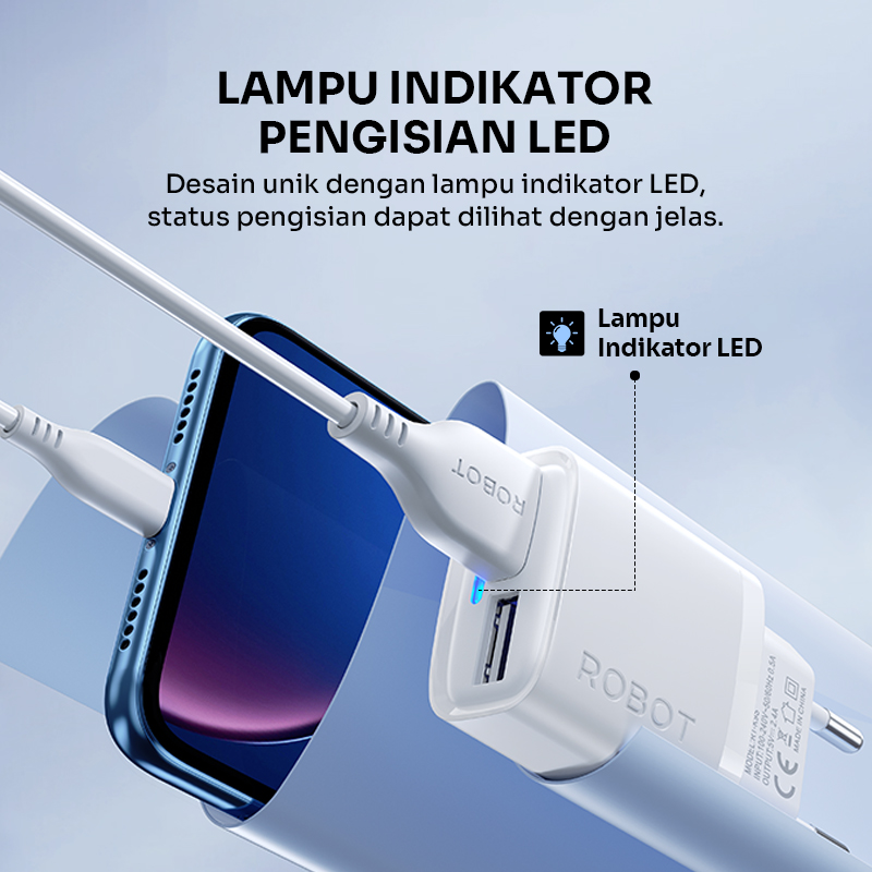 Jual ROBOT Kepala Charger Dual-Port USB-A 12W 2.4A LED Indikator with ...