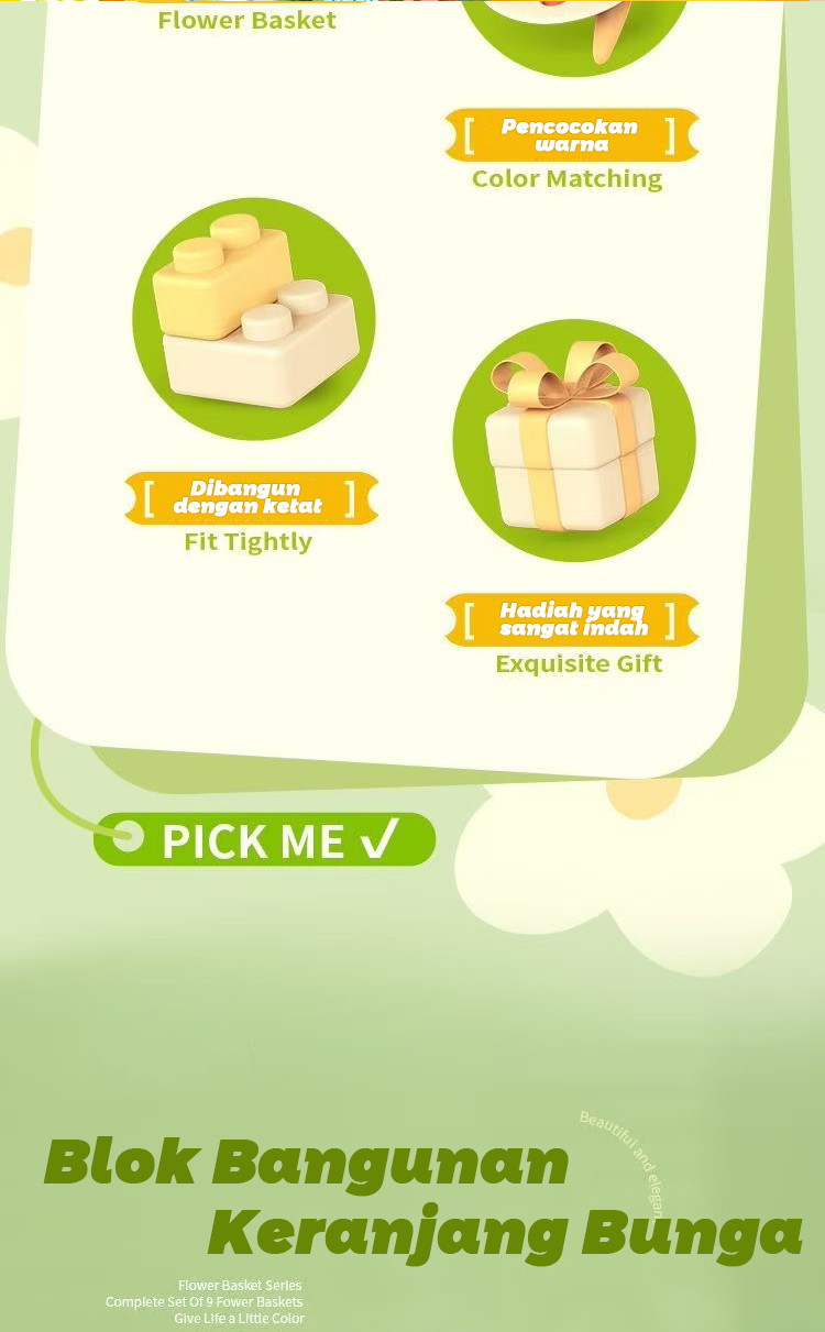 Jual MEKANSM Flower Buket Block DIY Mainan Balok Buket 3D Puzzle Bricks ...