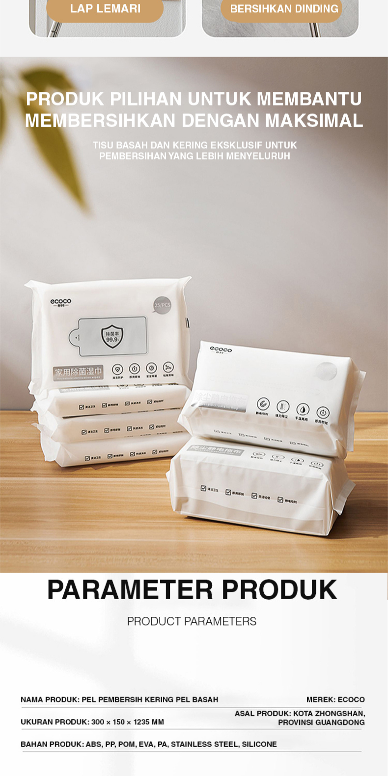 Jual ECOCO Disposable Mop - Pel Lantai Premium Pel kering Pel Basah Pembersih Lantai Anti ...