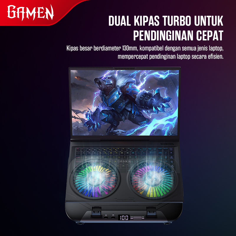 Jual GAMEN Cooling Pad Laptop Gaming Kipas 2 Inti Turbo 100 Level ...