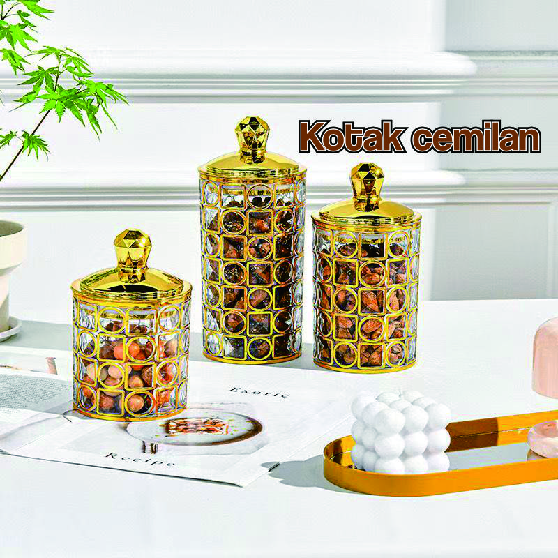 Jual Megam Toples Snack Tray Kue Kering / Permen Design Gold Motif ...